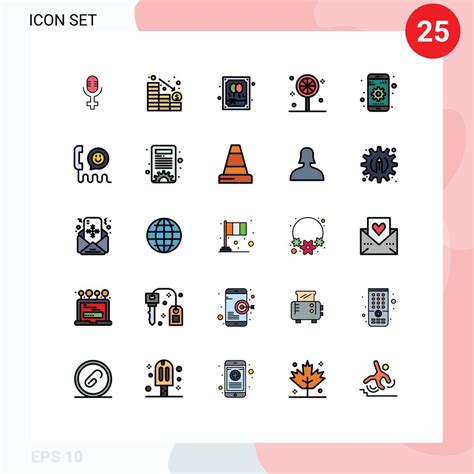 25 Thematic Vector Filled Line Flat Colors And Editable Symbols Of Call Setting Night Mobile
