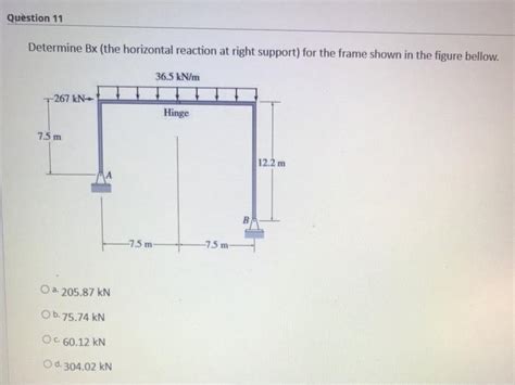 Solved Question 11 Determine Bx The Horizontal Reaction At