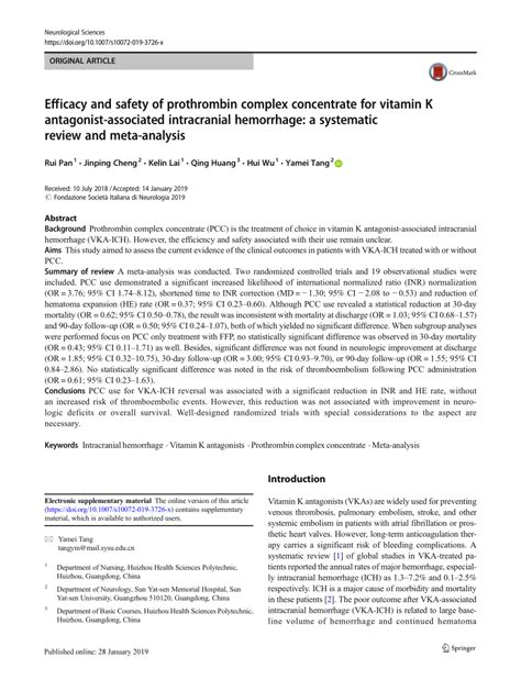 Pdf Efficacy And Safety Of Prothrombin Complex Concentrate For Vitamin K Antagonist Associated