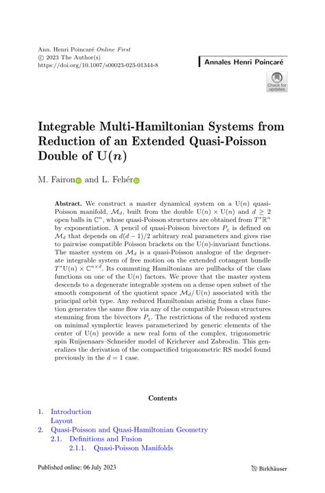 Pdf Integrable Multi Hamiltonian Systems From Reduction Of An Extended Quasi Poisson Double Of