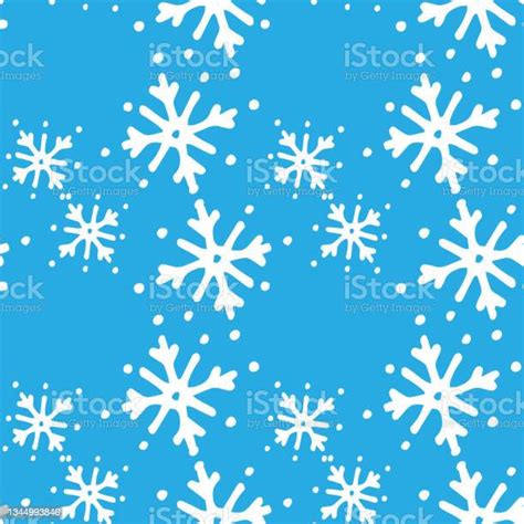 파란색 배경에 흰색 눈송이의 매끄러운 패턴 겨울 디자인 템플릿을 위해 파란색 배경에 무작위로 배열된 흰색 윤곽점이 있는 낙서 스타일로 그려진 흰색 눈송이의 벡터 패턴 12