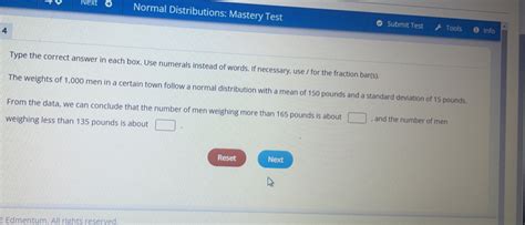 Solved Next Normal Distributions Mastery Test Submit Test Tools Info