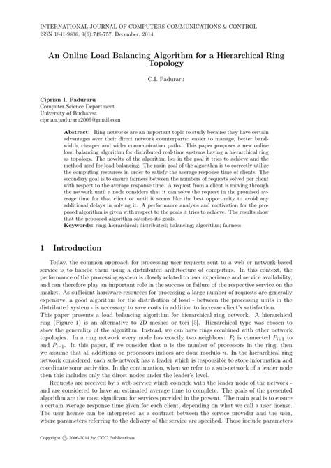 Pdf An Online Load Balancing Algorithm For A Hierarchical Ring Topology