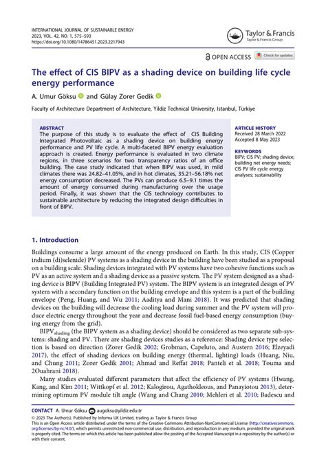 Pdf The Effect Of Cis Bipv As A Shading Device On Building Life Cycle Energy Performance