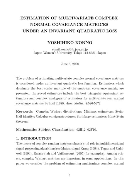Pdf Estimation Of Multivariate Complex Normal Covariance Matrices Under An Invariant Quadratic