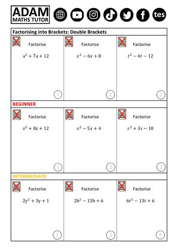Gcse Factorising Into Brackets Worksheets Exam Questions And Solutions Teaching Resources