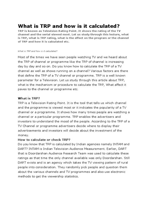 What Is TRP and How Is It Calculated | PDF | Audience Measurement | Television