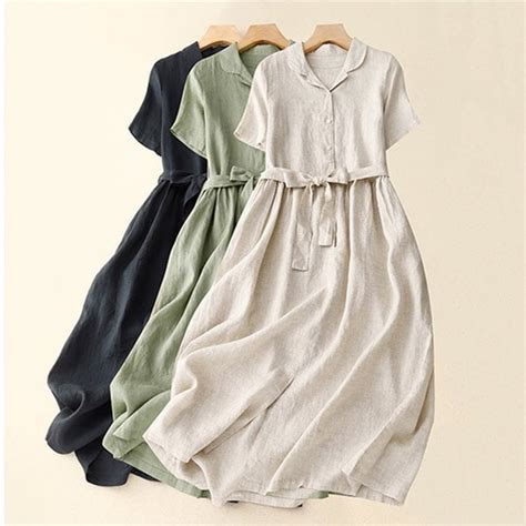 238800 린넨 면 카라 롱 원피스코튼빅사이즈린넨루즈핏데일리엄마옷티셔츠오피스룩 Ssgcom