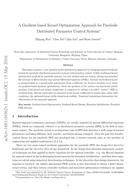 Pdf A Gradient Based Kernel Optimization Approach For Parabolic Distributed Parameter Control