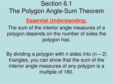 Ppt Section 6 1 The Polygon Angle Sum Theorem Powerpoint Presentation Id 4203993