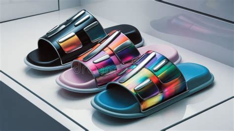 A Group Of Three Colorful Slides Are Sitting On A Shelf Ai Stock Image