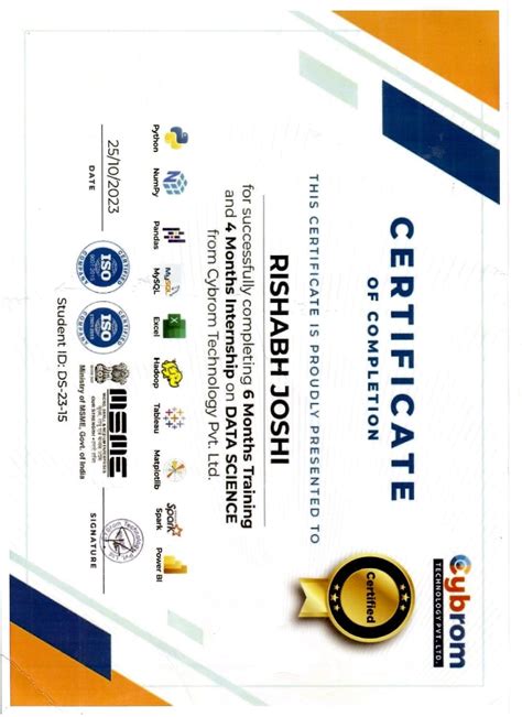 Data Analyst Course Complete Certificate Rishabh Joshi