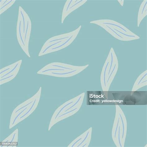 랜덤 라이트 단풍 프린트가 돋보이는 빈티지 심플 한매끄러운 패턴 파란색 파스텔 배경 낙서 작품을 나뭇잎 가능성에 대한 스톡 벡터