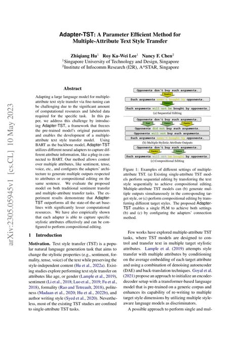 Adapter Tst A Parameter Efficient Method For Multiple Attribute Text