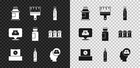 페인트 구아슈 항아리 염료 브러쉬 마커 펜 스프레이는 캡을 노즐수 있고 아이콘을 설정합니다 벡터 검은색에 대한 스톡 벡터 아트 및 기타 이미지 Istock