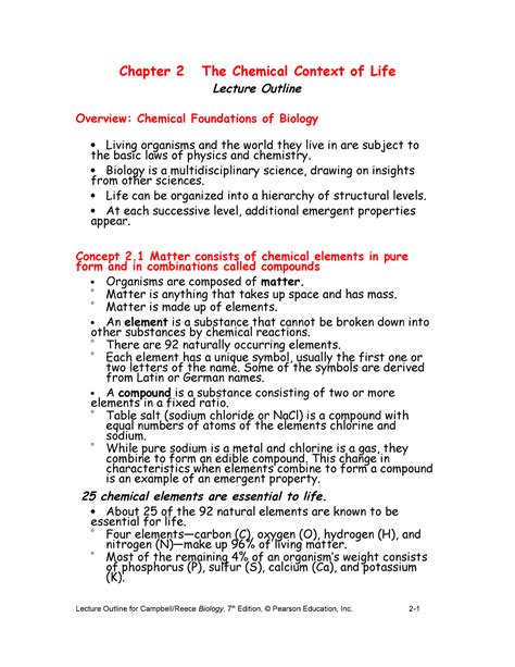 Chapter 2 Chemical Context Of Life Chapter 2 The Chemical Context