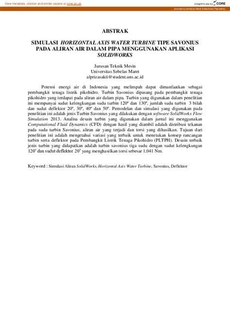 Pdf Simulasi Horizontal Axis Water Turbine Tipe Savonius Pada Aliran Air Dalam Pipa