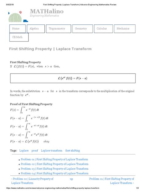 first shifting property laplace transform advance engineering