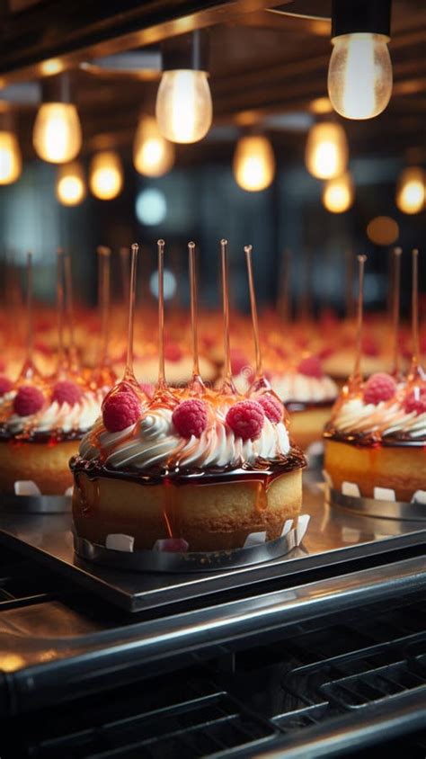 Efficient Assembly Line Moves Cakes Towards Final Decoration And Packaging Stock Image Image