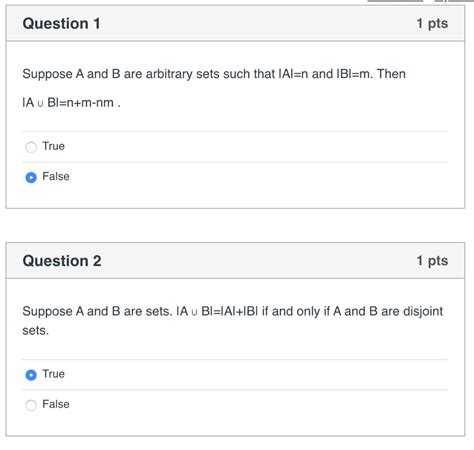 solved question 1 1 pts suppose a and b are arbitrary sets