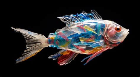 비닐봉지로 만든 물고기가 바다에서 헤엄치고 있다 해양의 개념 해양 플라스틱 오염 프리미엄 사진