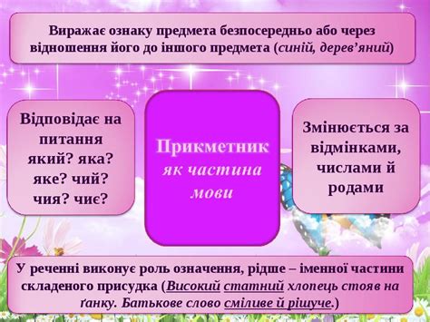Презентація Прикметник загальне значення морфологічні ознаки синтаксична роль