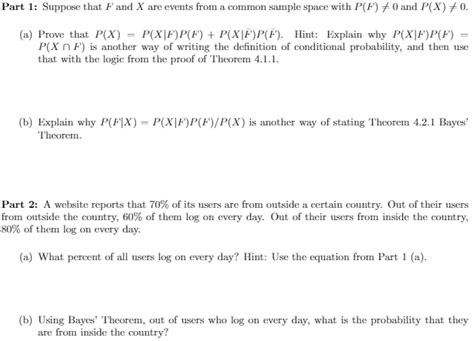 Part 1 Suppose That F And X Are Events From A Common Chegg Com