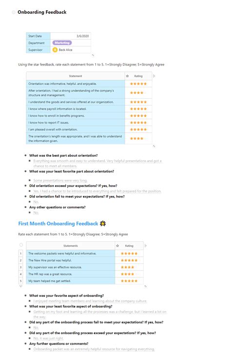 onboarding feedback template fusebase