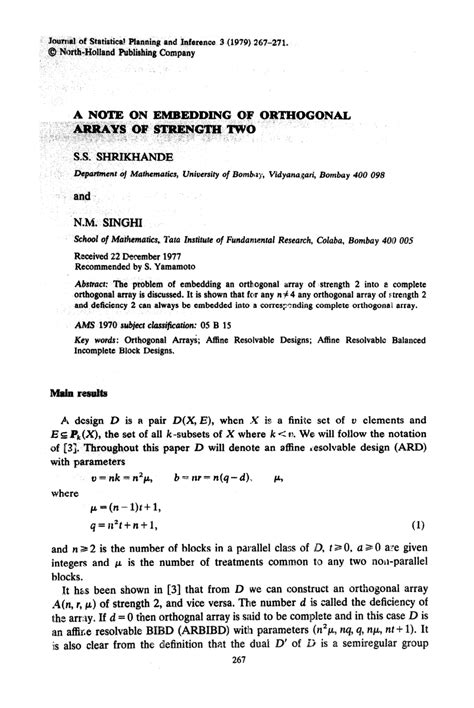Pdf A Note On Embedding Of Orthogonal Arrays Of Strength Two