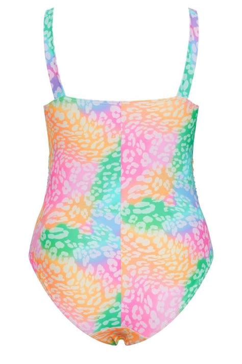 Yours Plus Size Orange Pink Tie Dye Leopard Print Jewel Swimsuit Yours Clothing