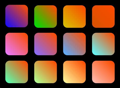 Colorful Tangelo Color Shade Linear Gradient Palette Swatches Web Kit Rounded Squares Template