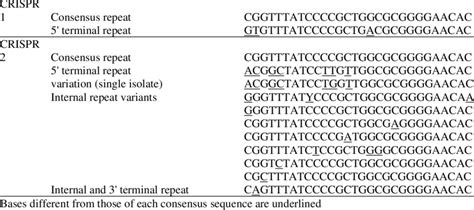 Sequences Of All Direct Repeat Motifs Identified In Both Crispr Loci Sequences Of All Direct Repeat Motifs Identified In Both Crispr Loci