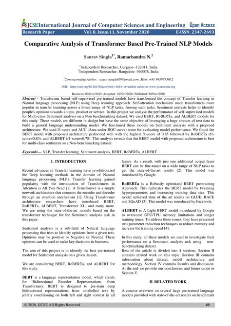 Pdf Comparative Analysis Of Transformer Based Pre Trained Nlp Models