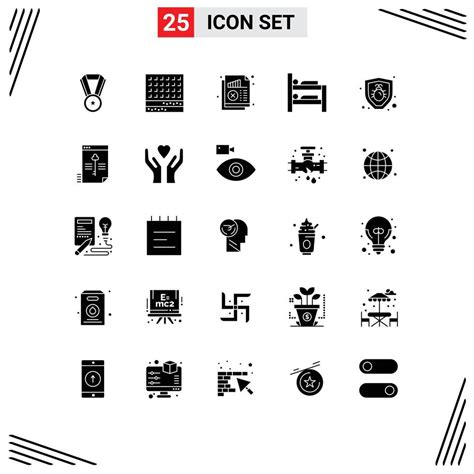 User Interface Pack Of 25 Basic Solid Glyphs Of Protection Room Document Bunk Statistics