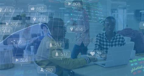 Animation Of Notification Bars Graphs Trading Board African American