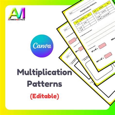 Multiplication Patterns Worksheet Canva Editable Math Activity