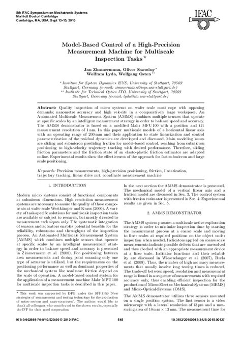 Pdf Model Based Control Of A High Precision Measurement Machine For
