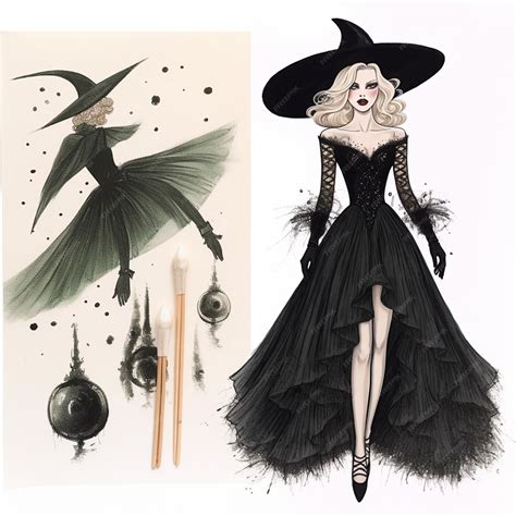 Premium Ai Image There Is A Drawing Of A Witch In A Black Dress And A
