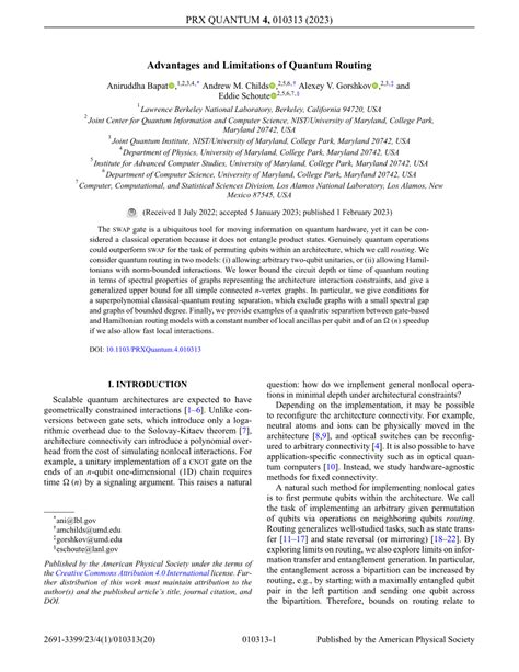 Pdf Advantages And Limitations Of Quantum Routing