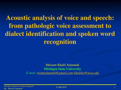 PDF Acoustic Analysis Of Voice And Speech From Pathologic Voice Assessment To Dialect