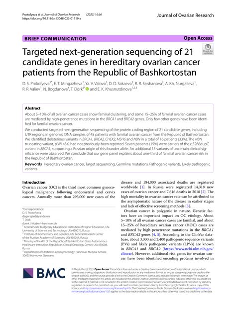 Pdf Targeted Next Generation Sequencing Of 21 Candidate Genes In Hereditary Ovarian Cancer