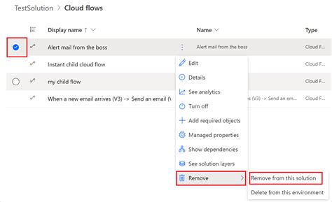 learn how to remove or delete solution aware flows power automate