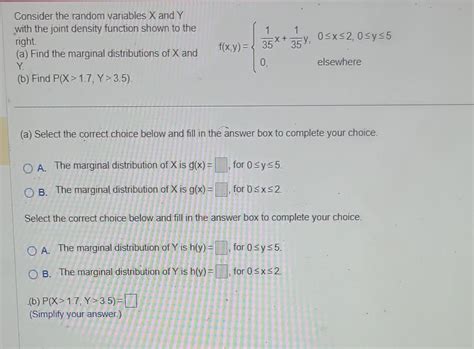 Solved Consider The Random Variables X And Y With The Joint
