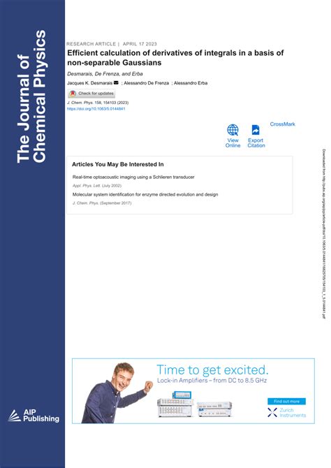 Pdf Efficient Calculation Of Derivatives Of Integrals In A Basis Of Non Separable Gaussians