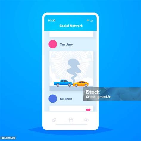 자동차 사고 충돌도로 머리에 충돌 추락 자동차 개념 온라인 모바일 소셜 네트워크 통신 응용 프로그램 스마트 폰 화면 플랫 2명에 대한 스톡 벡터 아트 및 기타 이미지