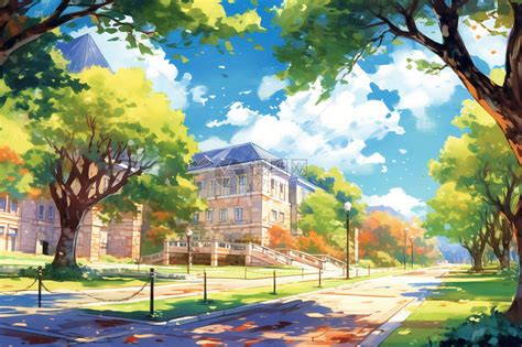 校园漫步的美丽插画图片下载 正版图片600498408 摄图网