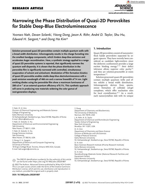 Pdf Narrowing The Phase Distribution Of Quasi‐2d Perovskites For