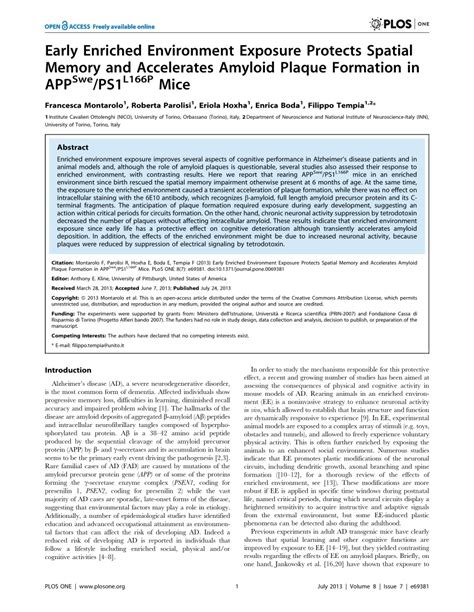 Pdf Early Enriched Environment Exposure Protects Spatial Memory And
