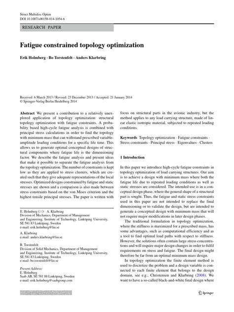 fatigue constrained topology optimization pdf