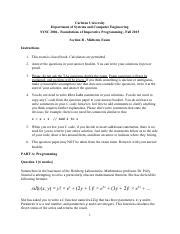 SYSC B F Midterm Test CarletonUniversity DepartmentofSystemsandComputerEngineering